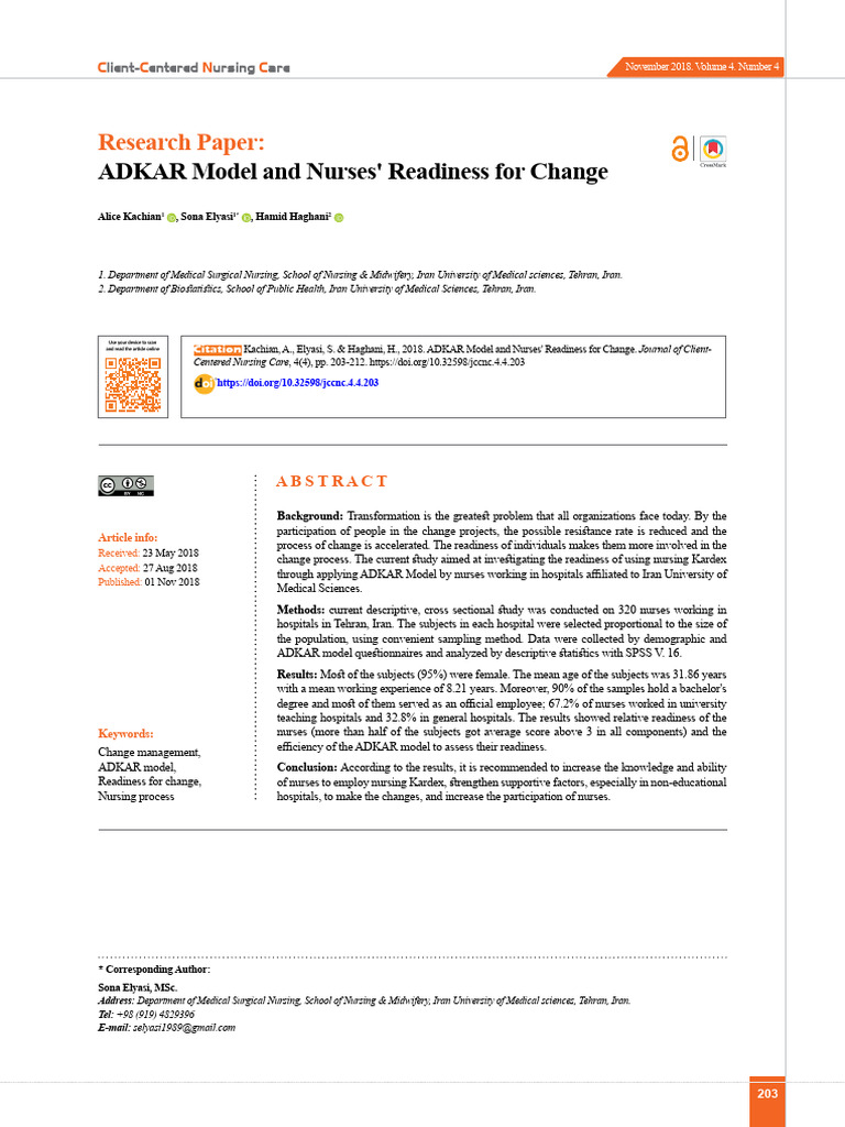 ADKAR Model and Nurses' Readiness For Change | PDF | Change Management ...