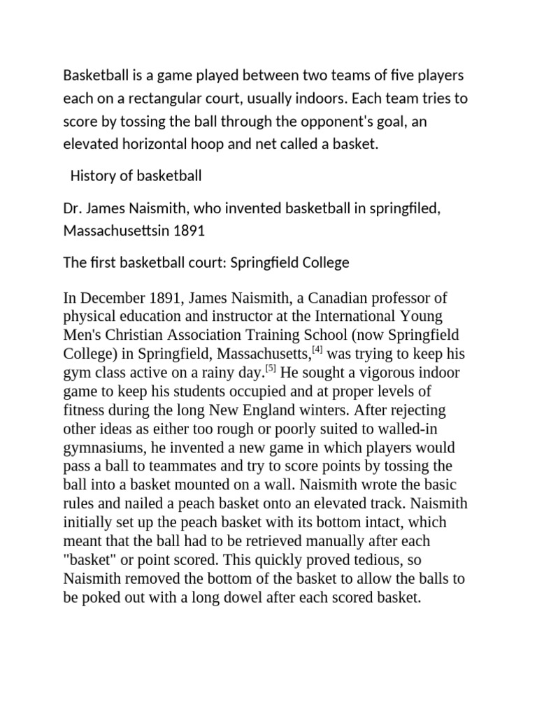 Basketball Is A Game Played Between Two Teams of Five Players Each On A ...