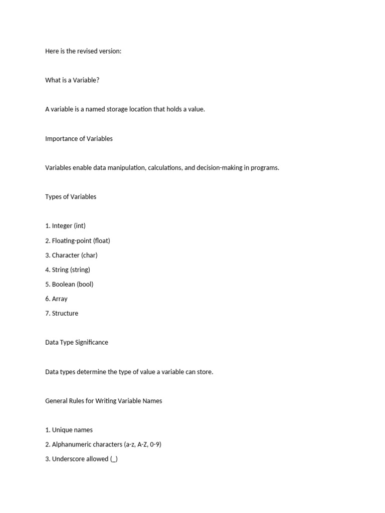 Assignment Programming Fundamentals Variable and Explain Rules | PDF