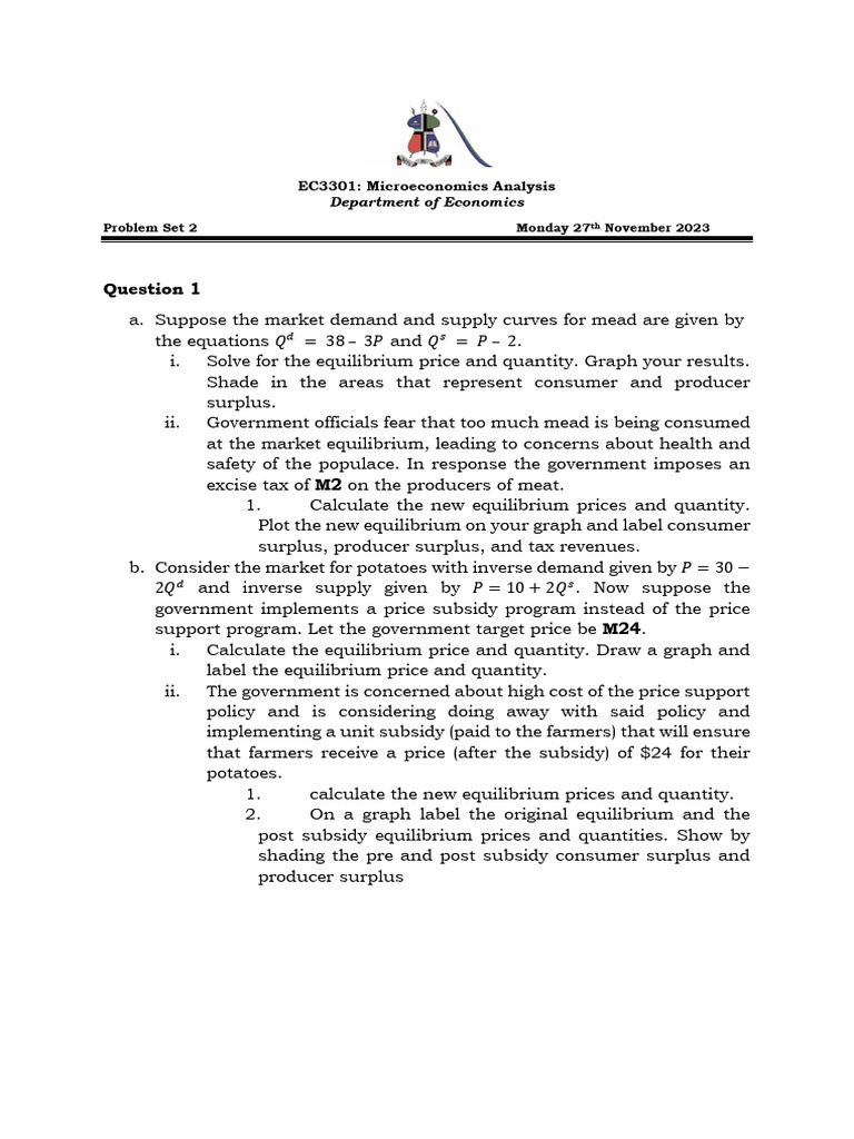 EC3301_Problem Set 2 | PDF