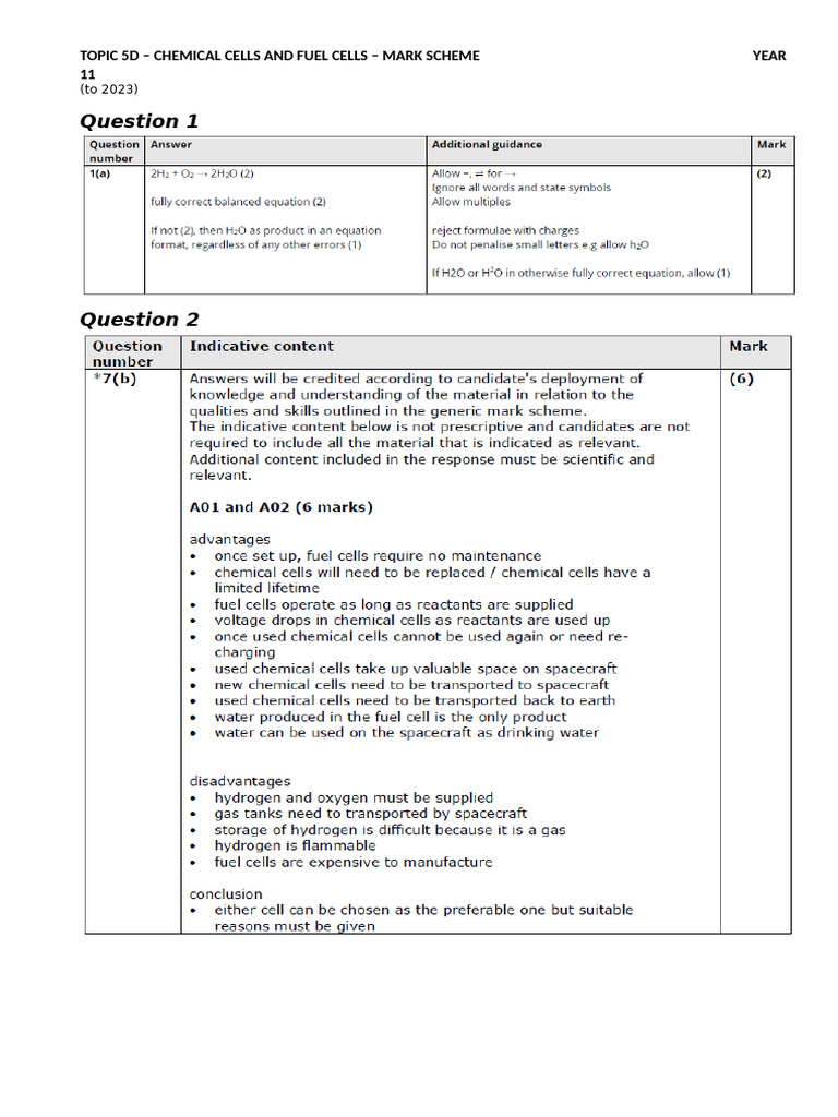 05d. Chemical Cells and Fuel Cells - MS | PDF