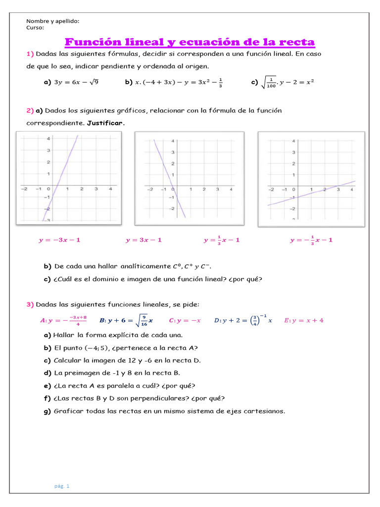 Funcion Lineal y Ecuacion de La Recta. Distancia Entre Dos Puntos ...