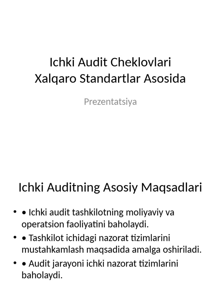 Ichki Audit Cheklovlari Prezentatsiya | PDF