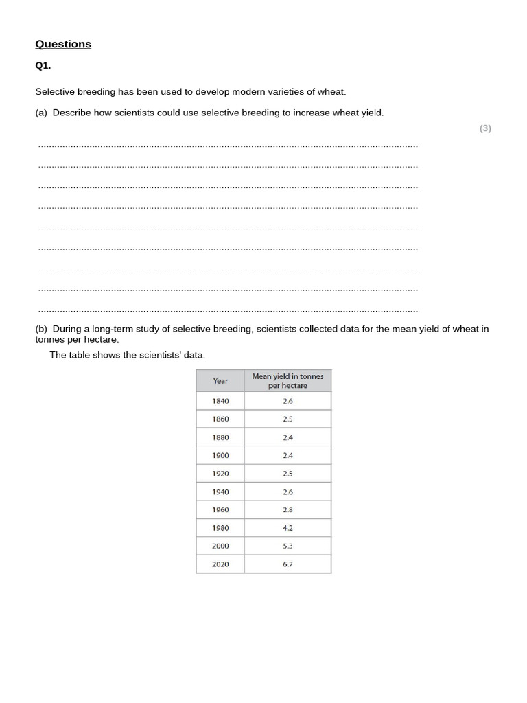 Selective Breeding And Genetics Review Questions Pdf Genotype