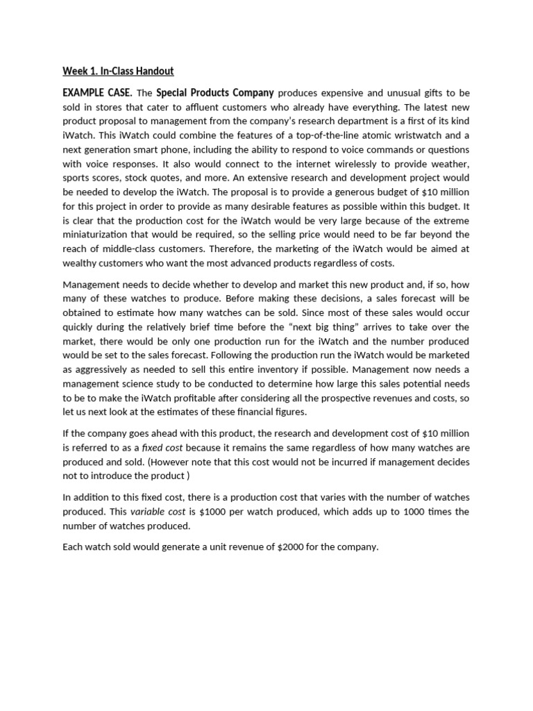 In-Class Handout | PDF | Apple Watch | Cost
