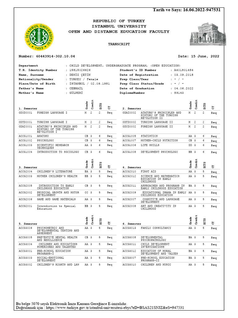 Istanbul Univ. Child Dev. Transcript | PDF | Human Life Stages | Childhood