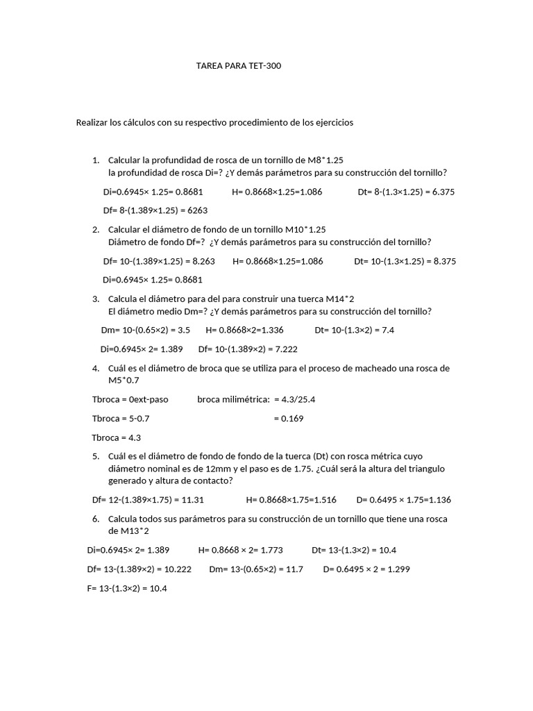 Trabajo Jaren Dayron Barreto Cruz Tet 300 Paralelo B | PDF | Tornillo ...