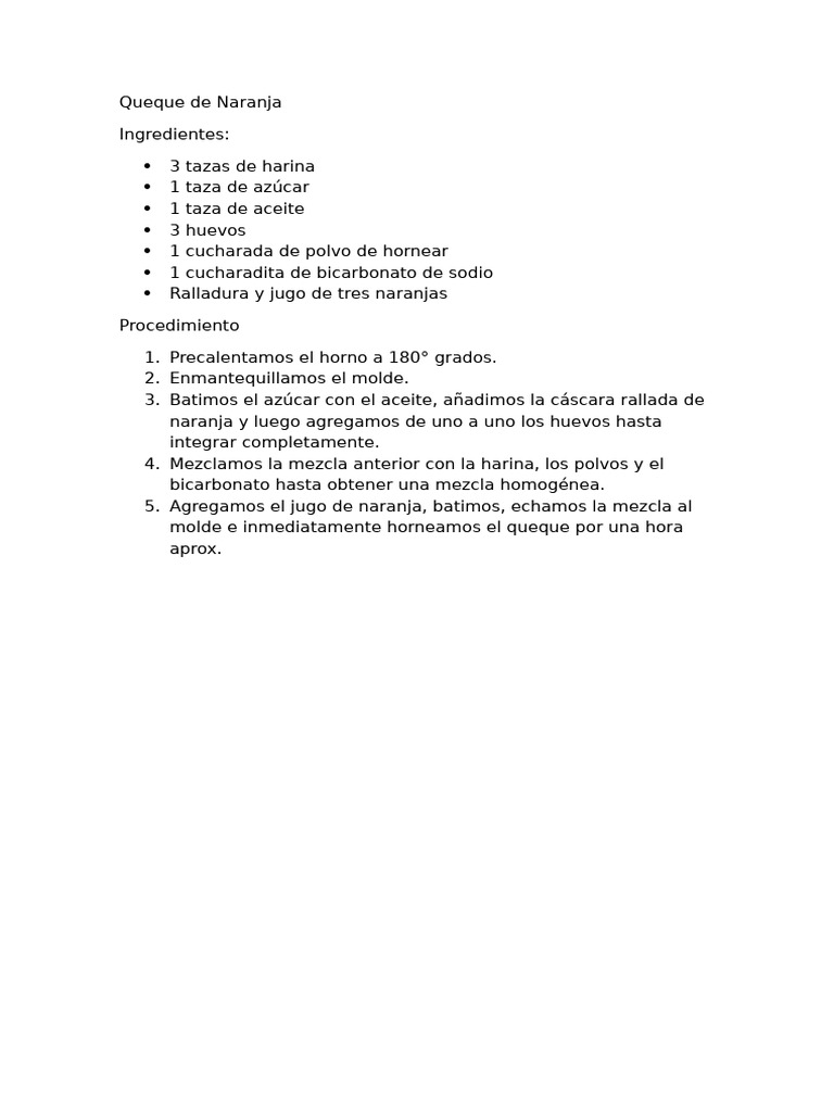 Queque de Naranja | PDF