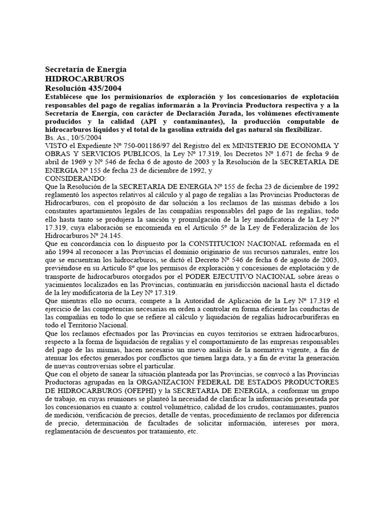 Res 435 | PDF | Petróleo | Pago de regalías