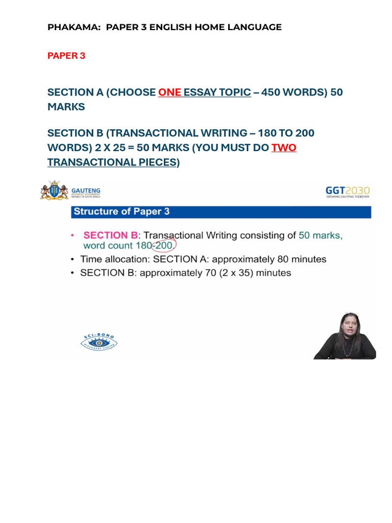 Grade 12 English Home Language Paper 3 | PDF