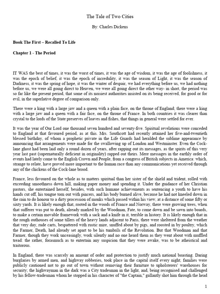 Tale of Two Cities Book One | PDF | A Tale Of Two Cities