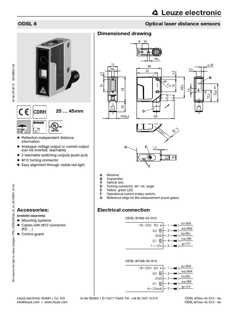 Leuze Electronic Optical Laser Distance Sensor ODSL 8 | PDF | Optics ...