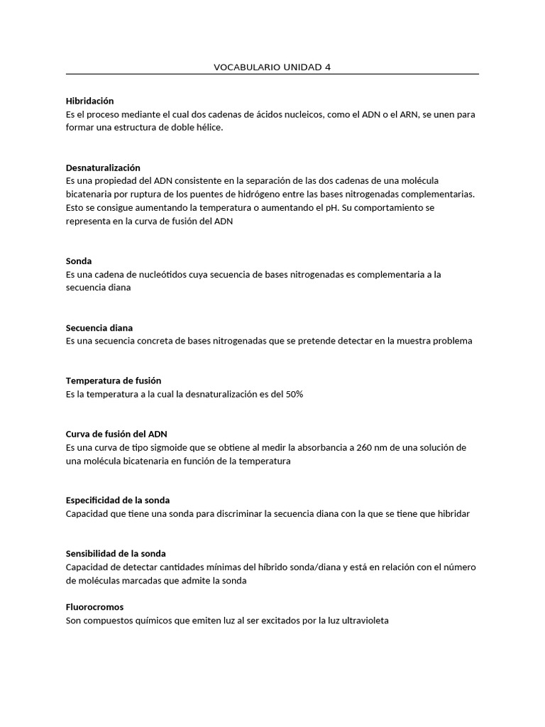 VOC. UD 4 Imprimir | PDF | Hibridación de ácido nucleico | Adn