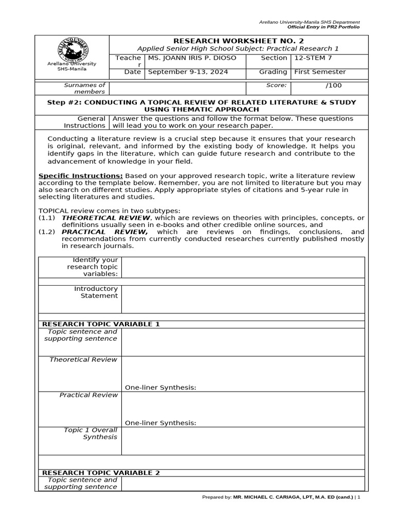 RESEARCH Worksheet No2 PR2 1st Quarter | PDF | Cognition | Methodology