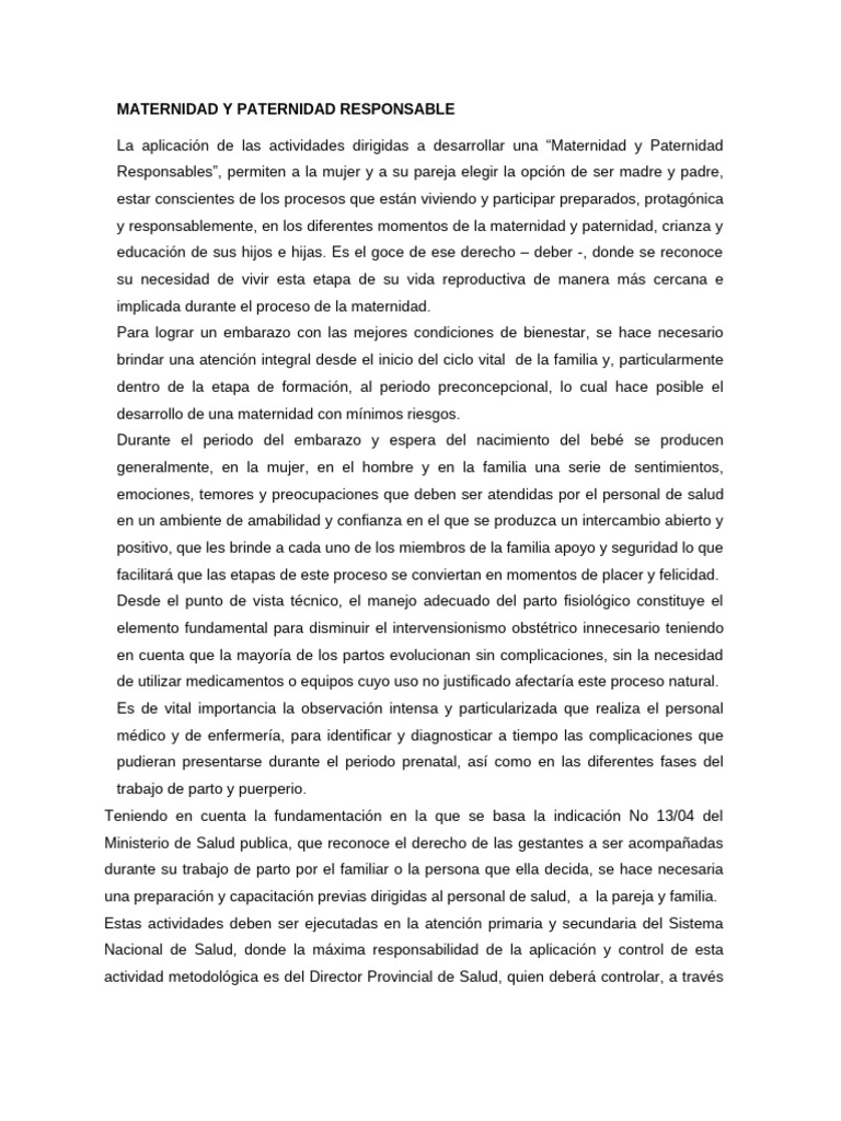 MATERNIDAD PATERNIDAD RESPONSABLE Feb6 | PDF | Parto | El embarazo