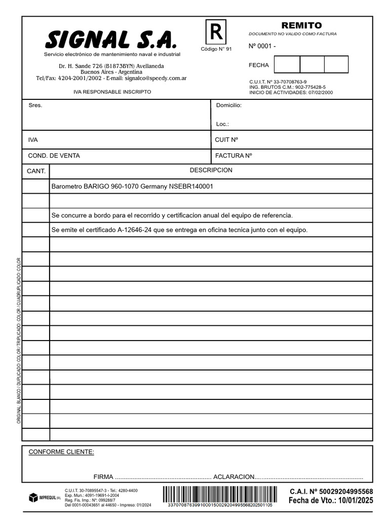 Remito Signal para Completar Final | PDF