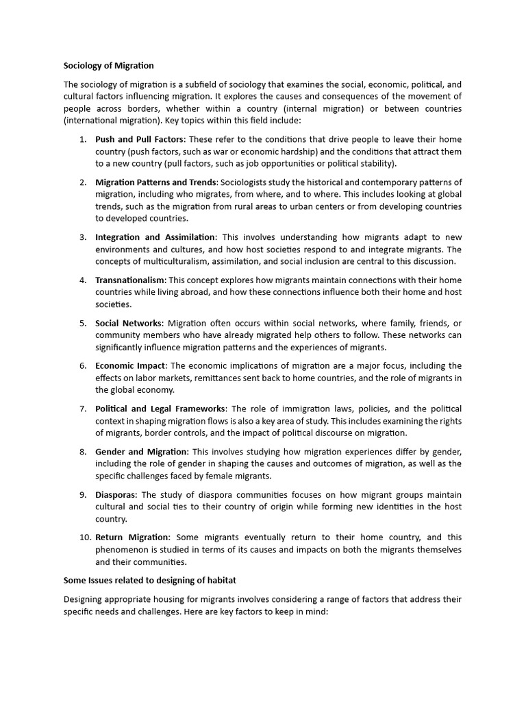 Sociology of Migration and Practice Question | PDF | Human Migration ...