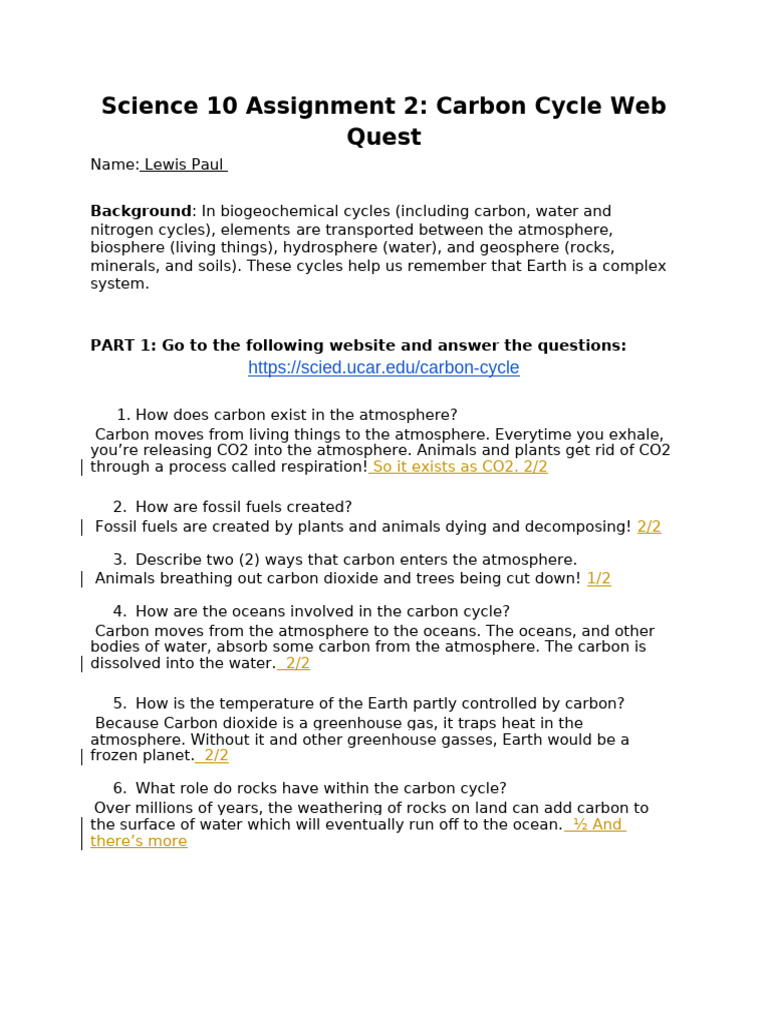Lewis Francis-Denny - Assignment 3 - Carbon Cycle Web Quest | PDF ...