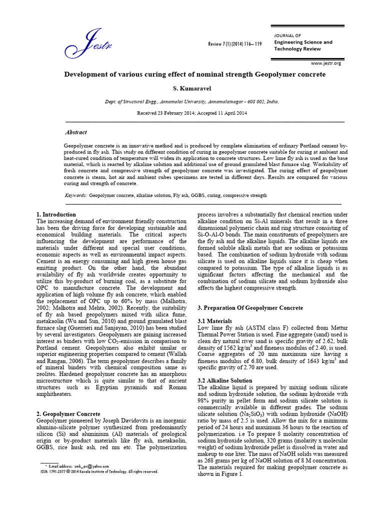 Development of Various Curing Effect of Nominal Strength Geopolymer ...