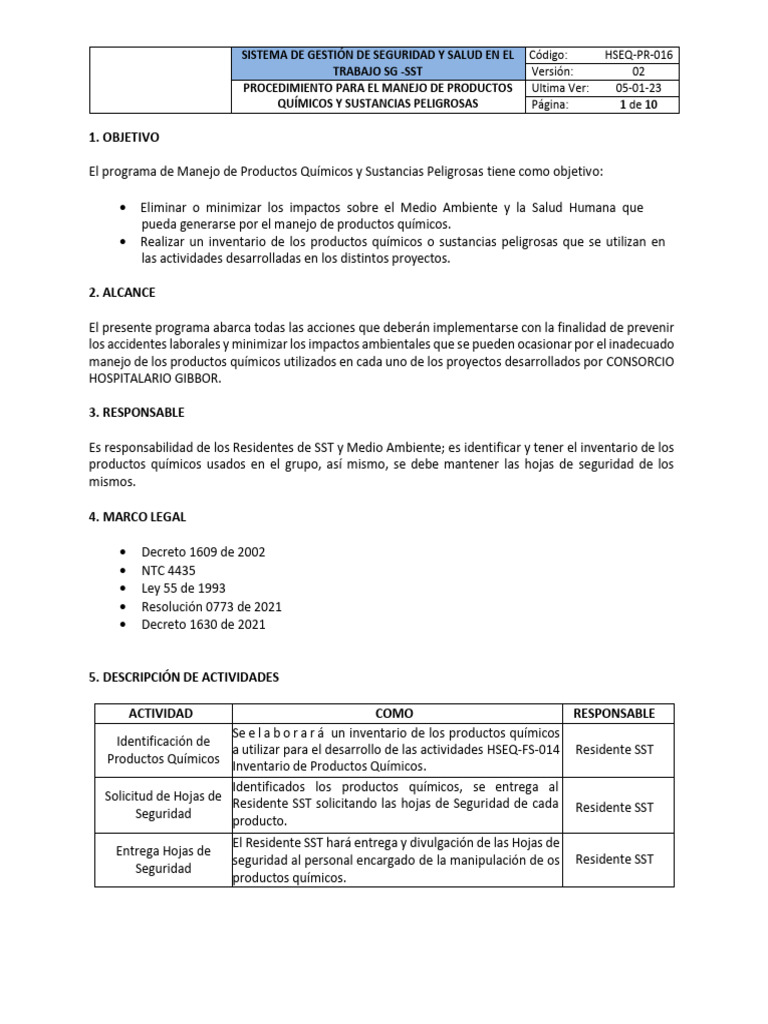 Anexo 27. Procedimiento para El Manejo Se Productos Químicos y ...