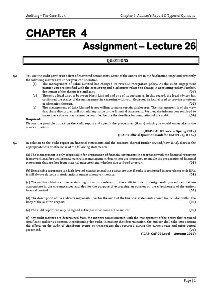 Assignment (of Lecture 26) | PDF | Auditor's Report | Audit