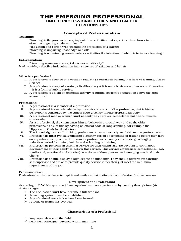Concepts of Professionalism | PDF | Teachers | Learning
