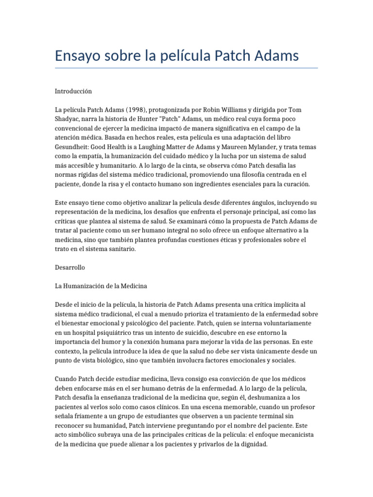 Ensayo_Patch_Adams | PDF | Medicina | Las emociones