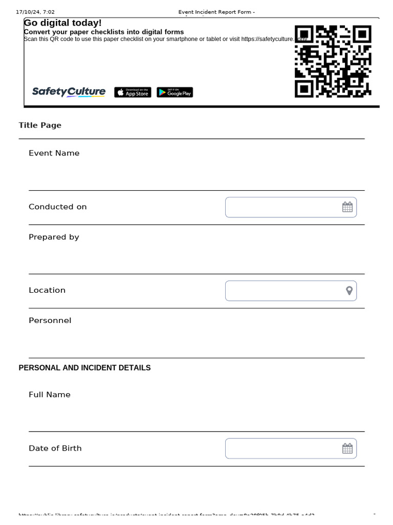 Event Incident Report Form - SafetyCulture | PDF