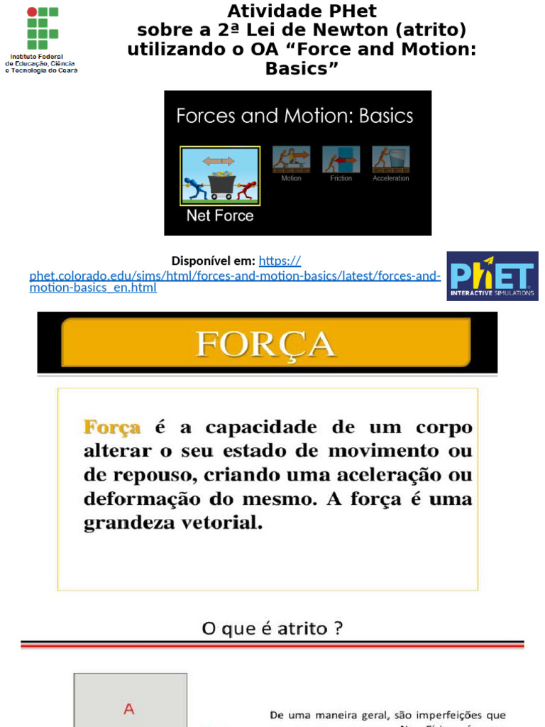 Atividade PHET - 2 Lei de Newton (Atrito) | PDF