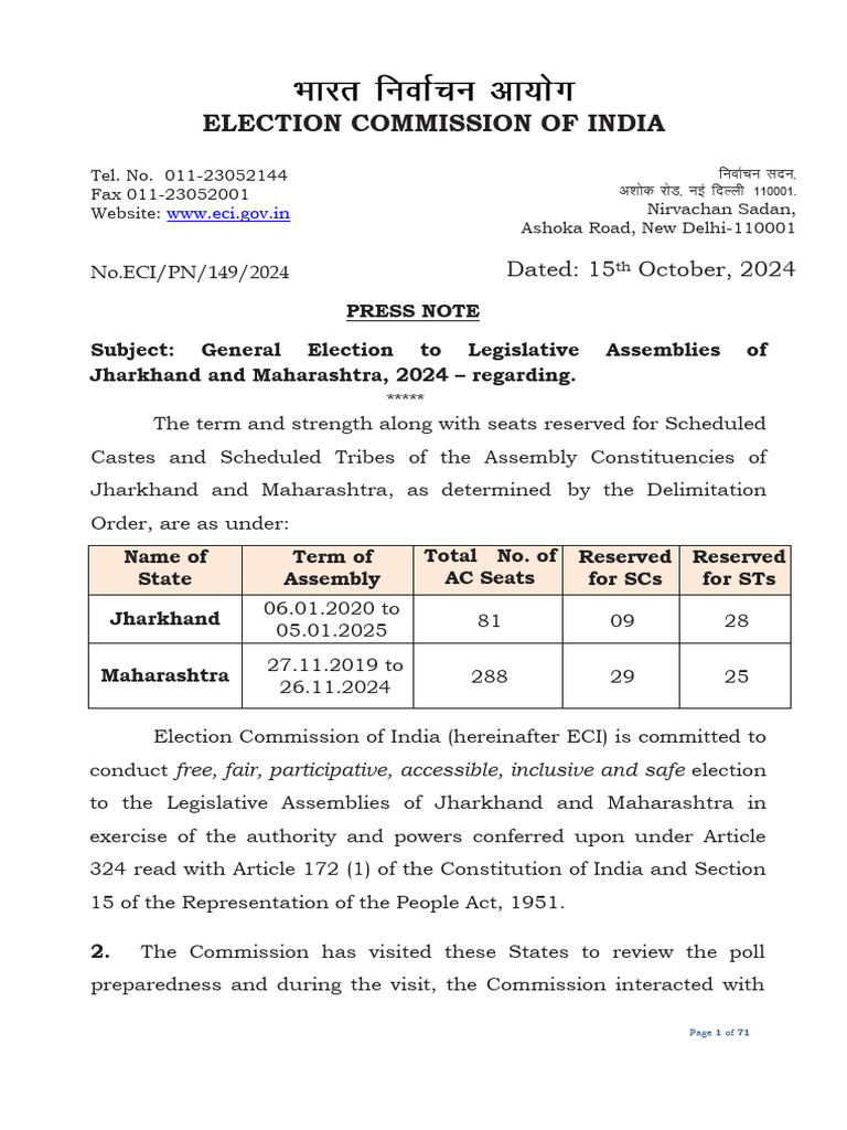 General Assembly Election - 2024 (Jharkhand & Maharashtra) | PDF ...