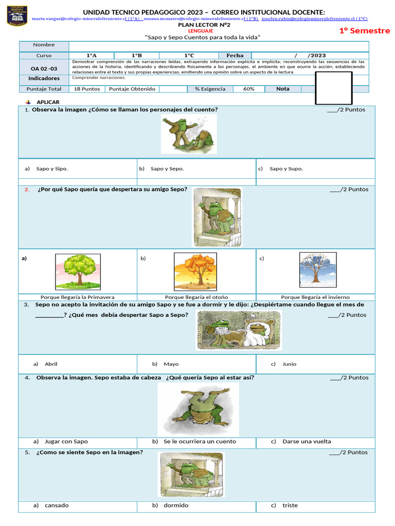 2 Plan Lector Sapo y Sepo Son Amigos 1°ABC | PDF