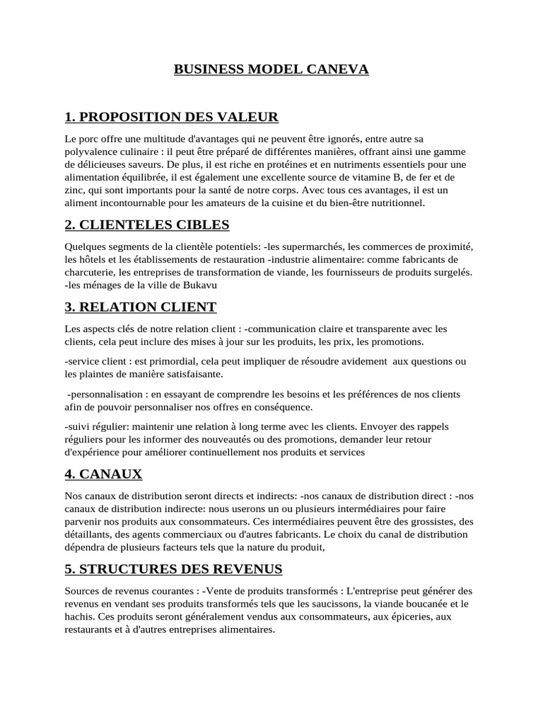 Modèle d'affaires pour viande boucanée | PDF | Viande | Cuisine