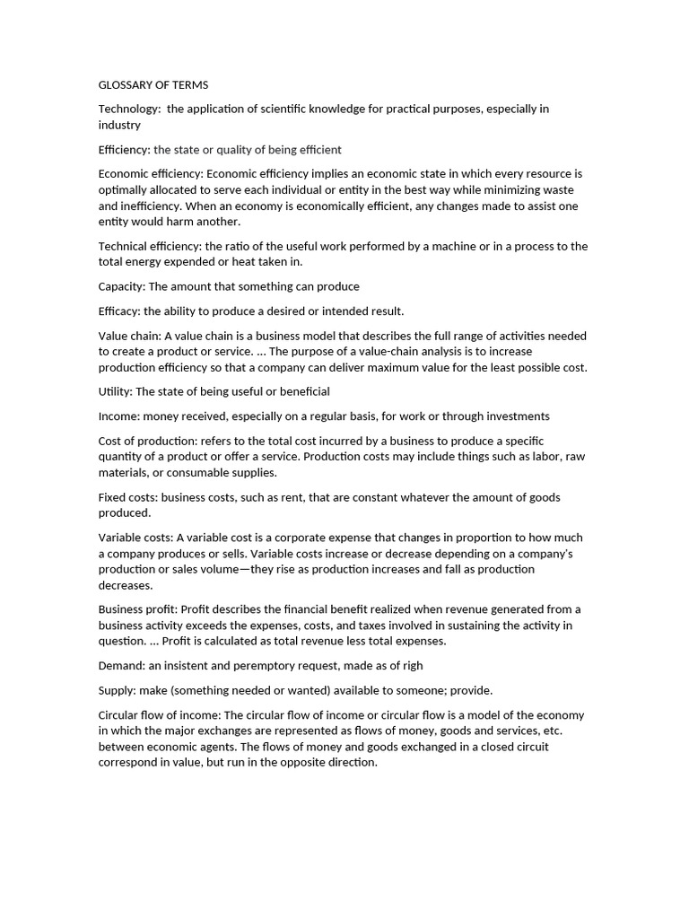 Glosary of Terms | PDF | Business | Finance & Money Management