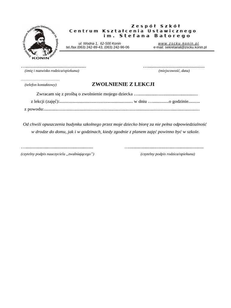 Zwolnienie Z Lekcji | PDF