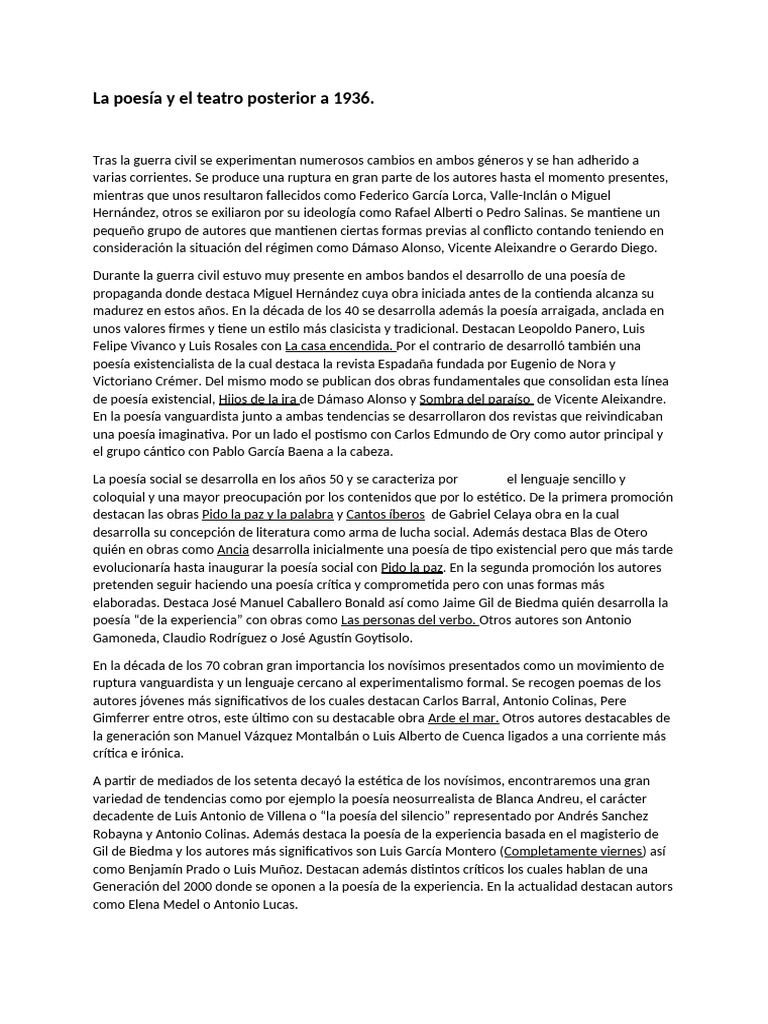 La Poesía y El Teatro Posterior A 1936 | PDF | Teatro | Literatura en ...