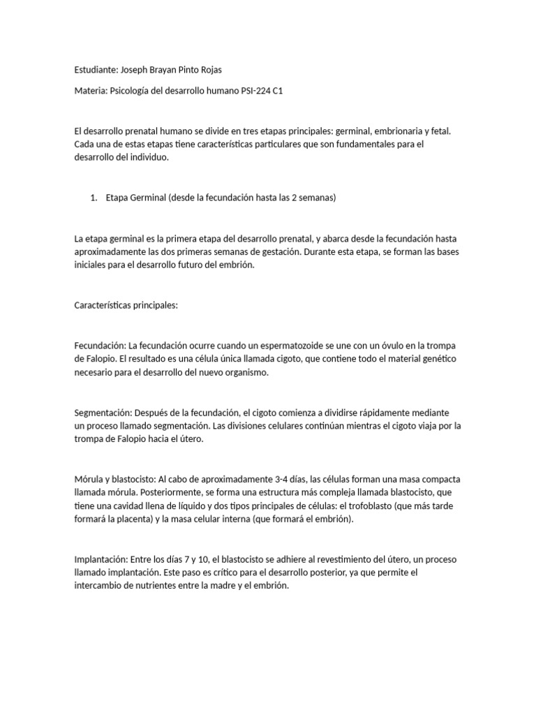 Etapa Germinal Embrionaria y Fetal 0910 | PDF | Embrión | Feto