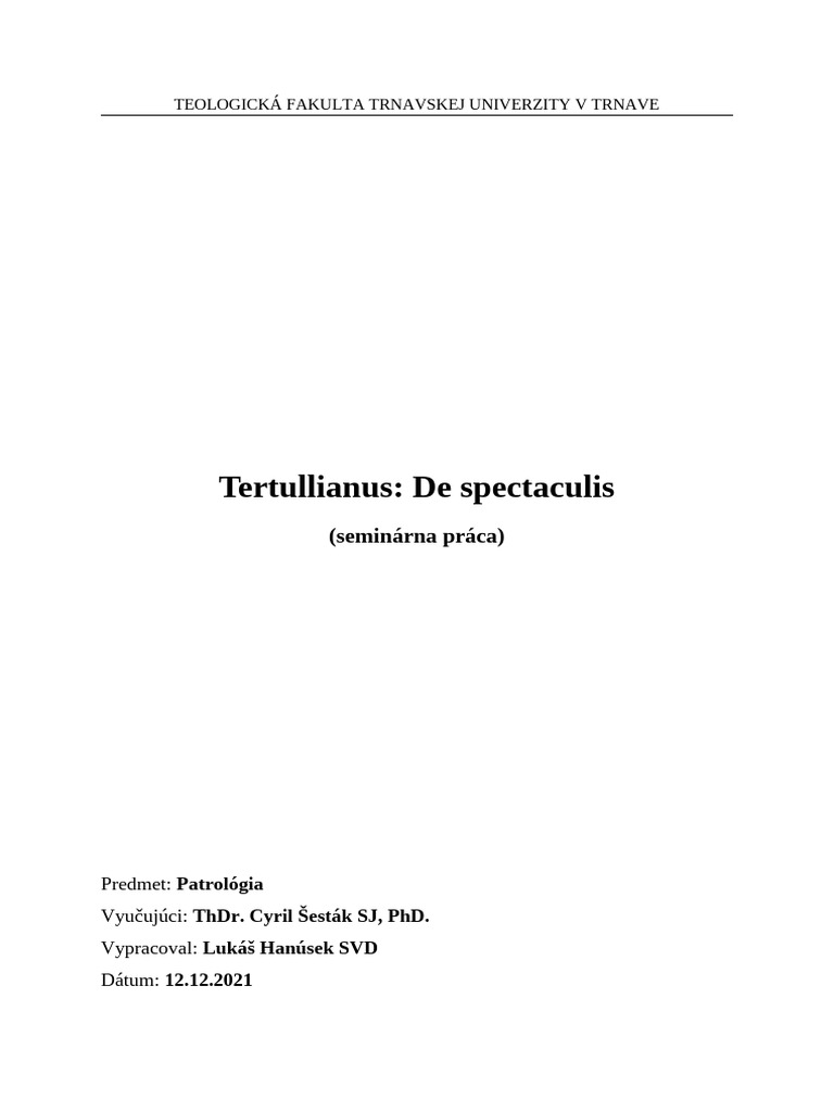 Hanúsek Tertulián de Spectaculis | PDF