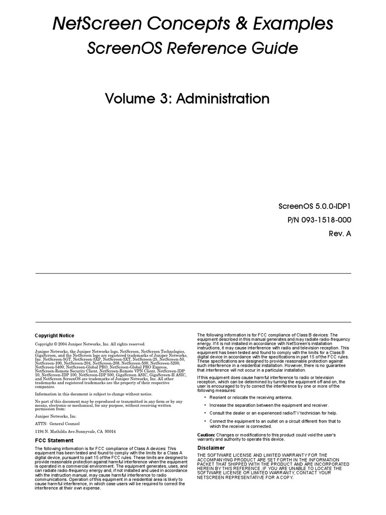 Netscreen Concepts & Examples: Screenos Reference Guide | PDF ...