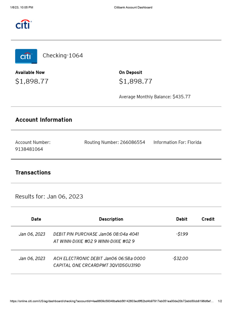 Citibank Account Dashboard | PDF | Debit Card | Retail Financial Services