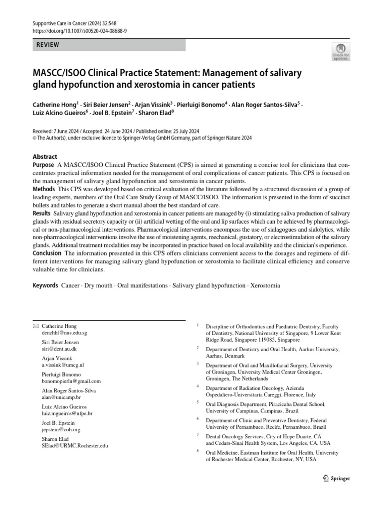 MASCC/ISOO Clinical Practice Statement: Management of Salivary Gland ...