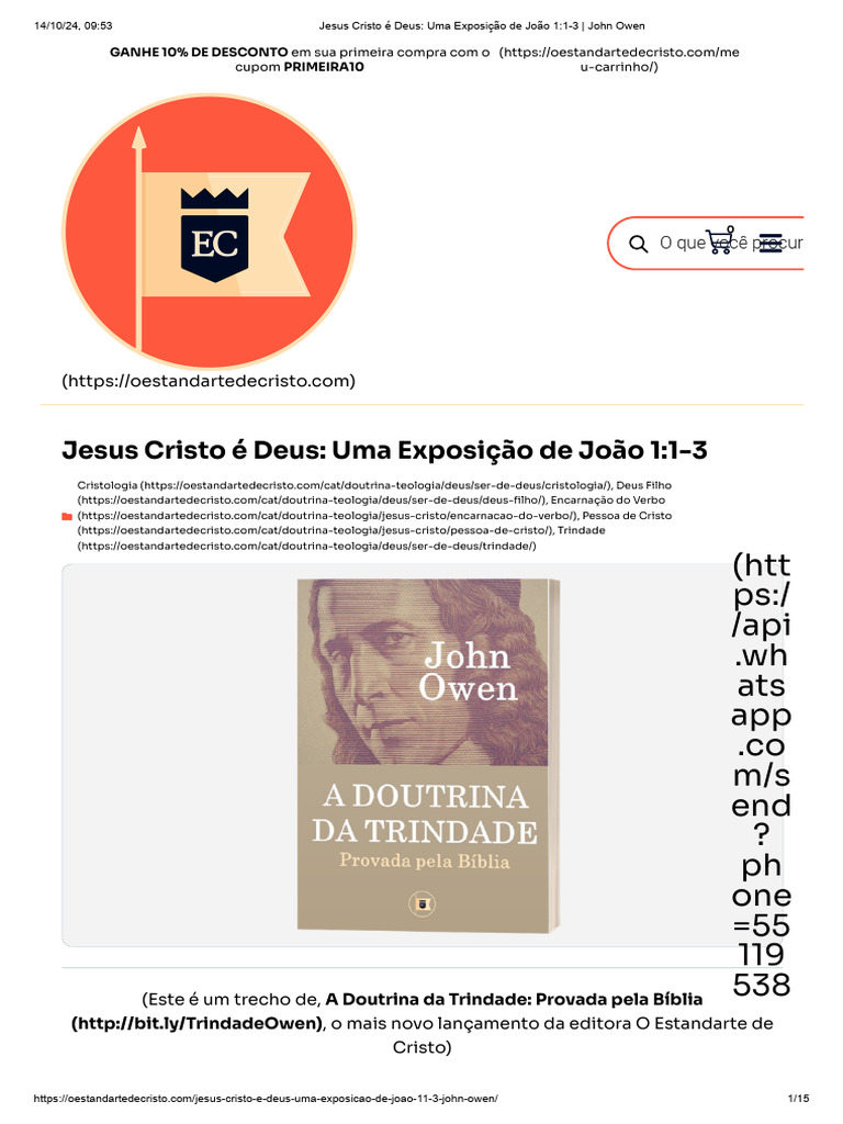 Jesus Cristo é Deus_ Uma Exposição de João 1_1-3 _ John Owen | PDF ...