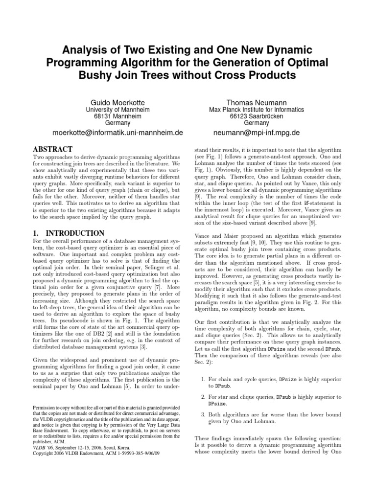 GenOfOptimalBushyTree Without CrossProducts | PDF | Dynamic Programming ...