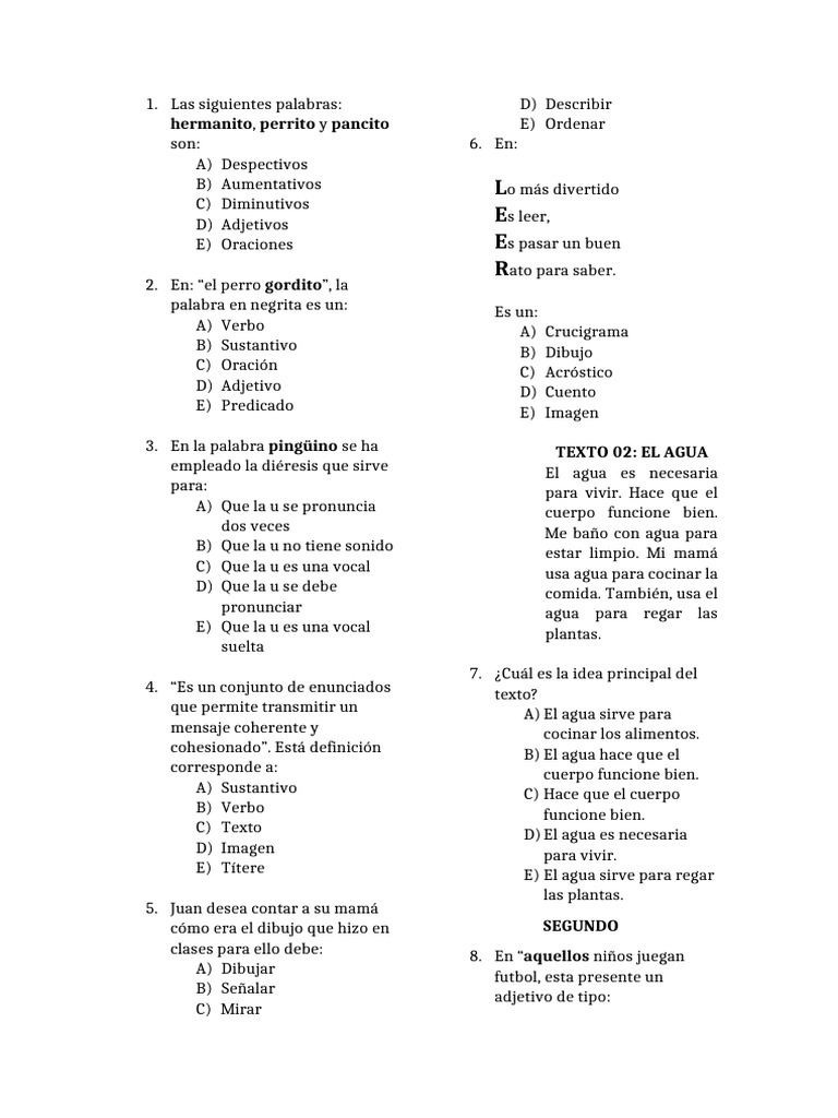 Preguntas Segundo | PDF | Adjetivo | Sintaxis