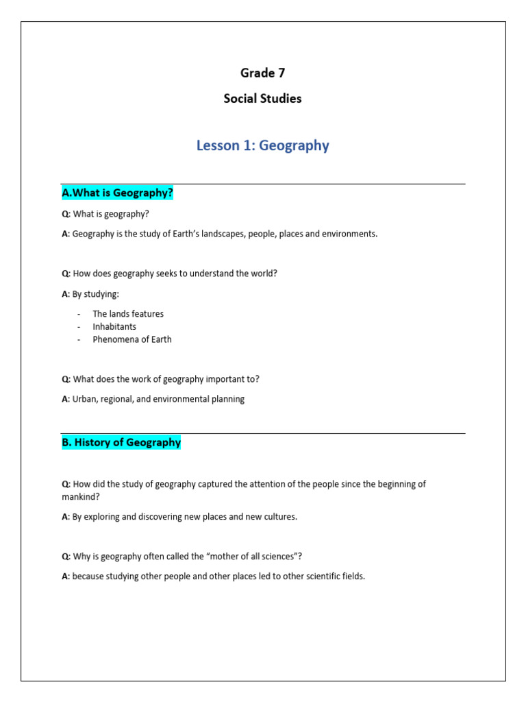 Grade 7 SSE Lesson 1 | PDF