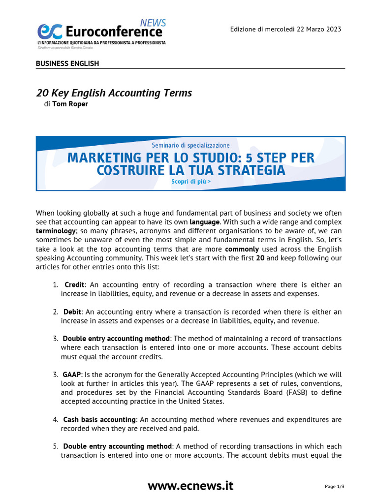 English Accounting Terms Guide | PDF | Debits And Credits | Expense