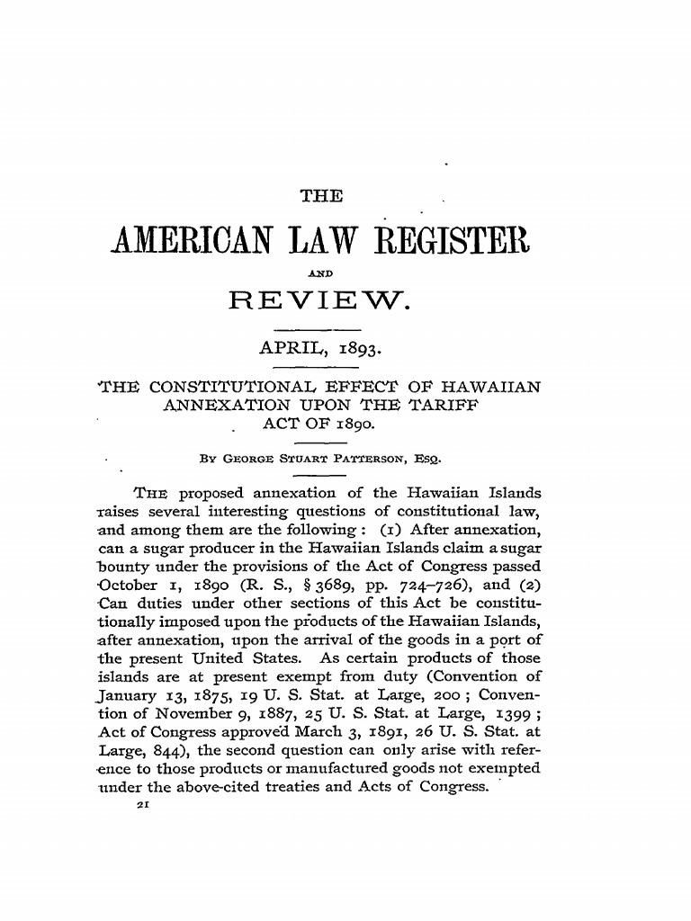 The Constitutional Effect of Hawaiian Annexation Upon The Tariff | PDF ...