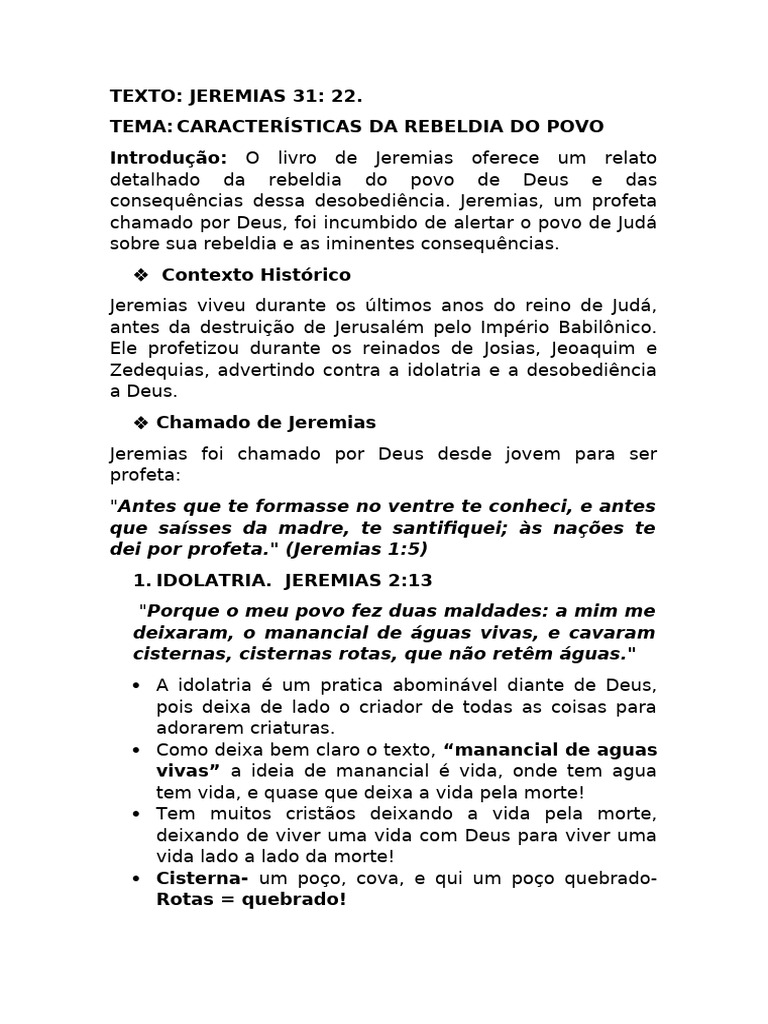 Características Da Rebeldia Do Povo | PDF | Jeremias | Bíblia