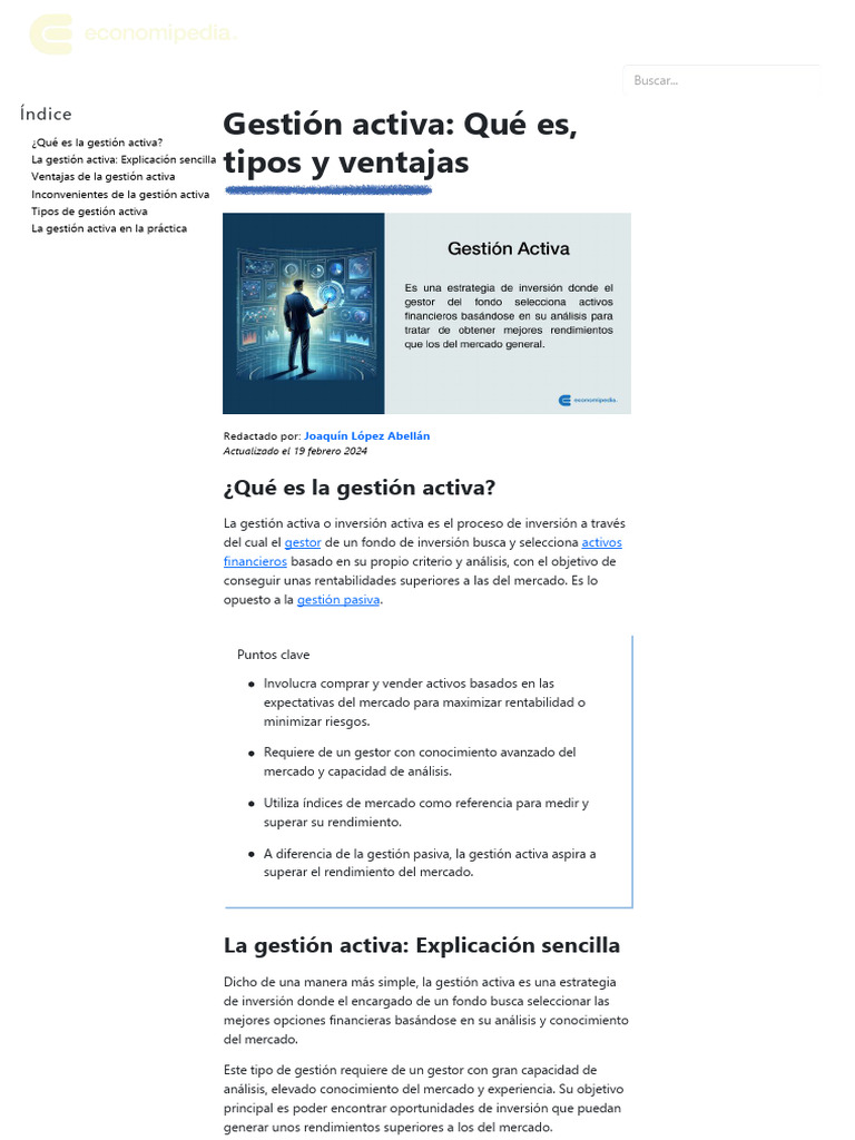 Gestión Activa - Qué Es - Tipos y Ventajas | PDF | Inversiones | Economias
