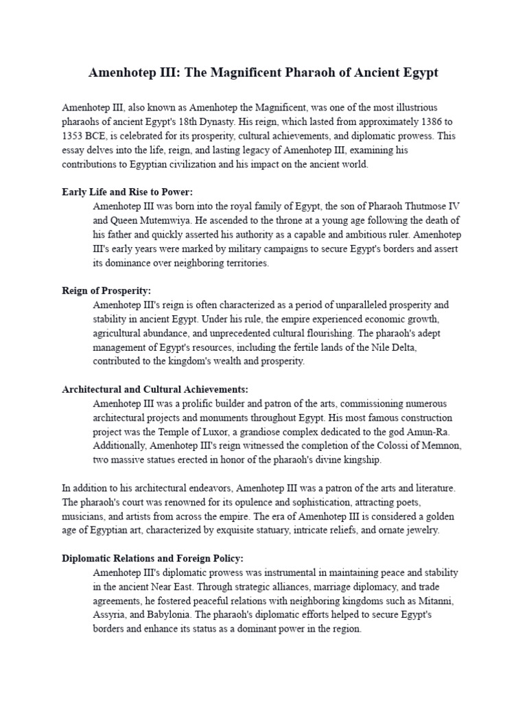 HIST Amenhotep Essay | PDF | Ancient Egypt | Pharaoh