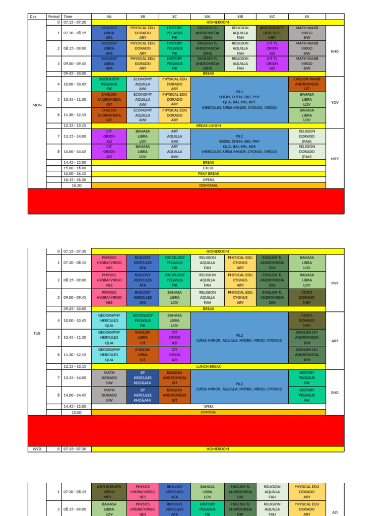 SCHEDULE SEM 1 2024 2025 | PDF | Physical Sciences